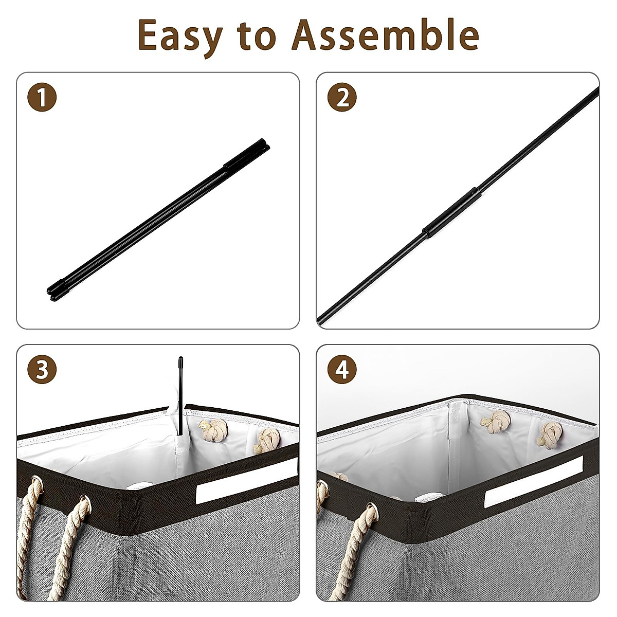 2 Pack Large Laundry Hampers with Lid, Collapsible Laundry Baskets with 2 Bags and 5 Hangers, Foldable Laundry Basket, Portable Clothes Hamper Laundry Basket Organizer for Bathroom, Bedroom, College