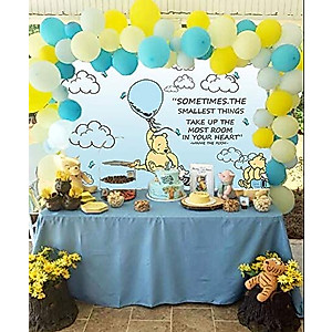 TJ Wininie The Pooh Backdrops Light Blue Hot Air Kids Baby Shower Birthday Party Photography Background White Clounds Butterfly Newborn Photo Studio Booth Props Banner 7x5ft Vinyl