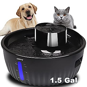SIBAYS 1.5GAL Large Water Fountain for Dogs Inside,Large Dogs and Cats with 5 Layer Filter, Super Quiet Pet Water Fountain Automaticlly No Spill with LED Water Reminder BPA-Free Material