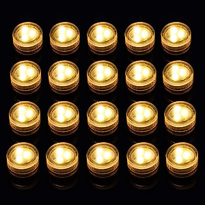 Mata Leon Mini Waterproof Battery LED TeaLight 20pcs 1.2" Battery Powered LED Puck Accent Light for Party Events Wedding Hallowen Pumpkin Light Pond Hot Tub Fountain Decor(Warm White)