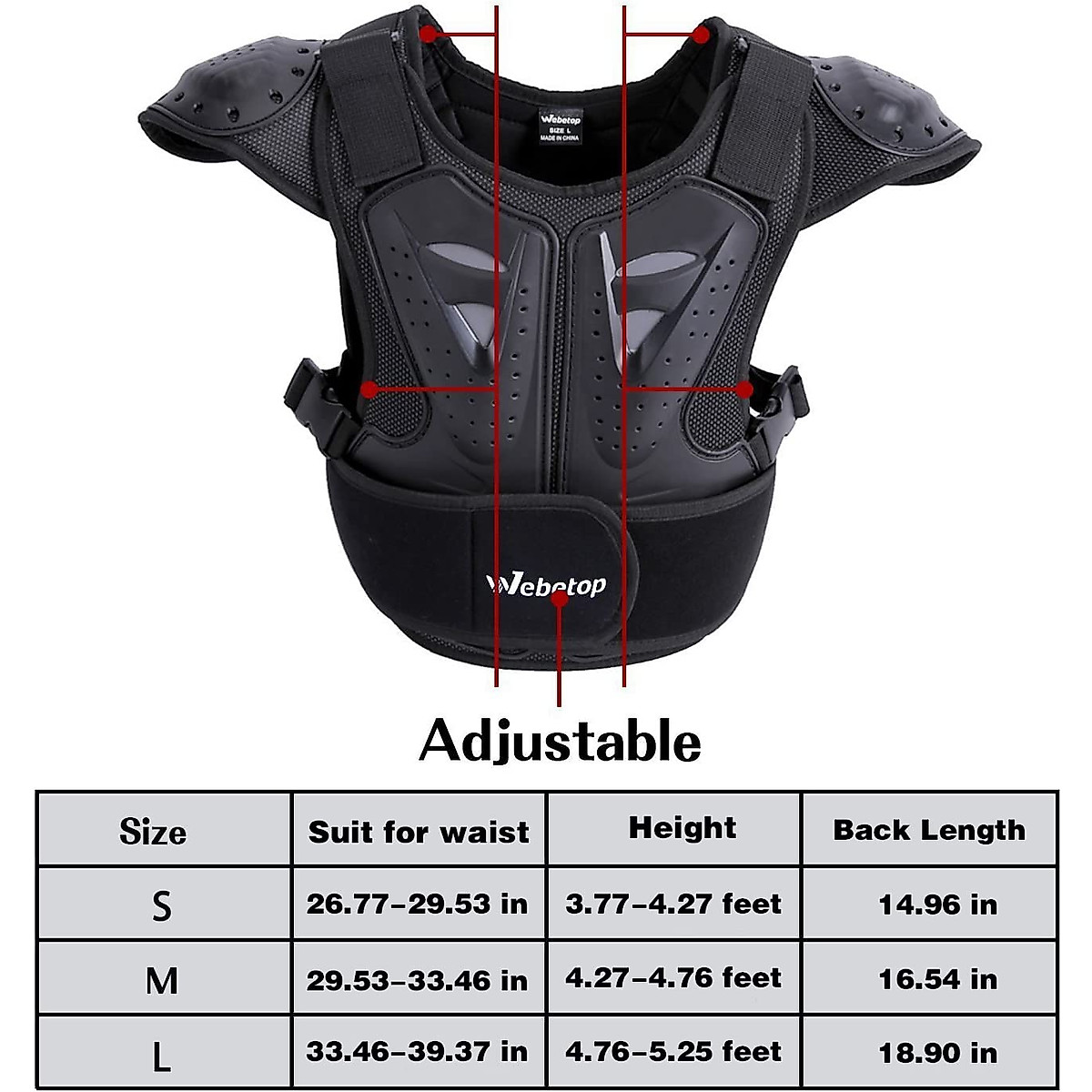 Webetop Kids Dirt Bike Chest Protector Motocross Adjustable Youth Chest Protector Shock-Resistant Dirt Bike Gear for ATV, Cycling