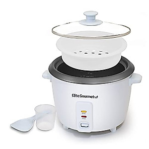 Elite Gourmet ERC-006NST# Electric Rice Cooker with Non Stick Inner Pot Makes Soups, Stews, Grains, Cereals, Keep Warm Feature, 6 Cups, White