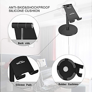 SKEJER Cell Phone Stand for Desk Adjustable Height Tablet iPhone Holder, Telescopic iPad Stand, Aluminum Alloy, Compatible with 4"-13" Smartphone Kindle Tablet Pad Phone- Black