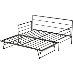 kuurfuurdo Twin Daybed with Trundle, Metal Daybed with Pop Up Trundle, Height Adjustable Day Bed with Trundle Bed Twin for Kids Teens Adults Guests, Steel Slat Support, No Box Spring Needed