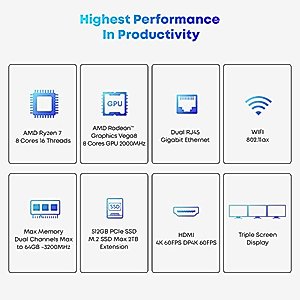 CHUWI RzBox Mini Pc,Windows 11 Mini Computer,16GB RAM 512GB SSD,AMD Ryzen 7 5800H Processor, Vega 8 Graphics, Dual Gigabit RJ45 LAN, WiFi 6, BT5.2, 4K@60Hz Output,USB-C,Support Triple Screen Display