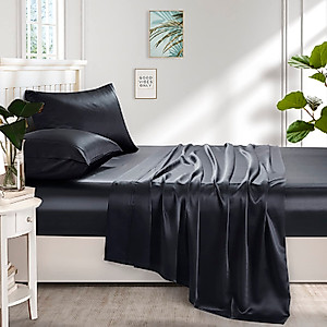 Lanest Housing Silk Satin Sheets, Twin Size Satin Bed Sheet Set with Deep Pockets, Cooling Soft and Hypoallergenic Satin Sheets Twin - Black