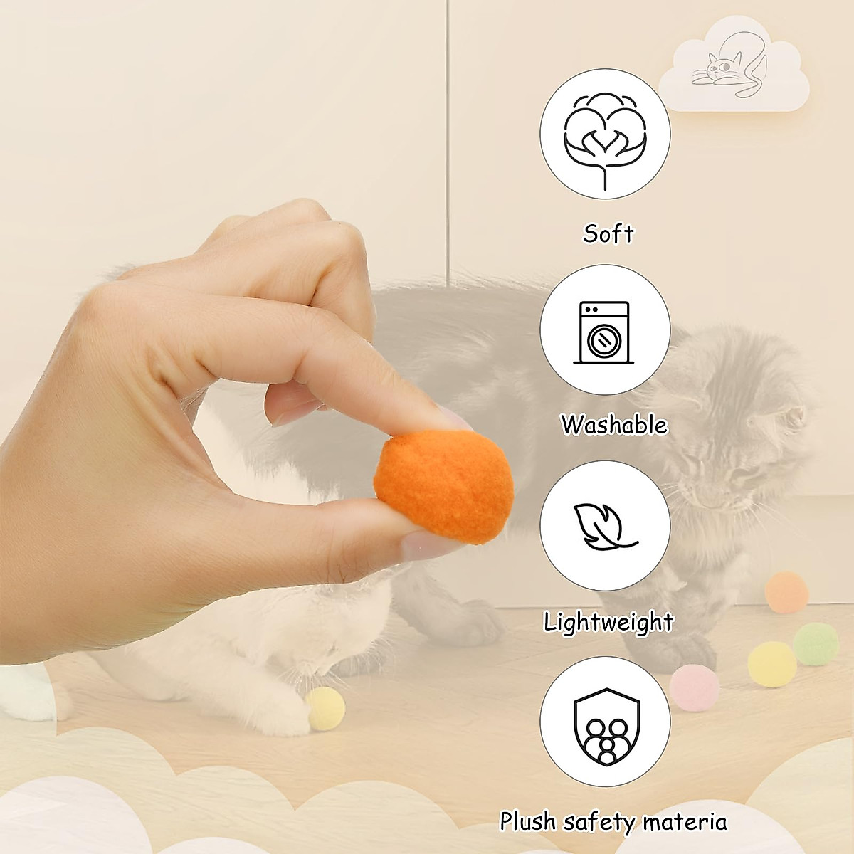 C-PASSION Cat Ball Toy Launcher Gun,Cat Balls Fetch Toy,50Pcs Plush Fuzzy Balls Launcher Cat Toy for Cats,Cute Kitten Kitty Toys,Funny Interactive Cat Toys for Bored Indoor Adult Cats