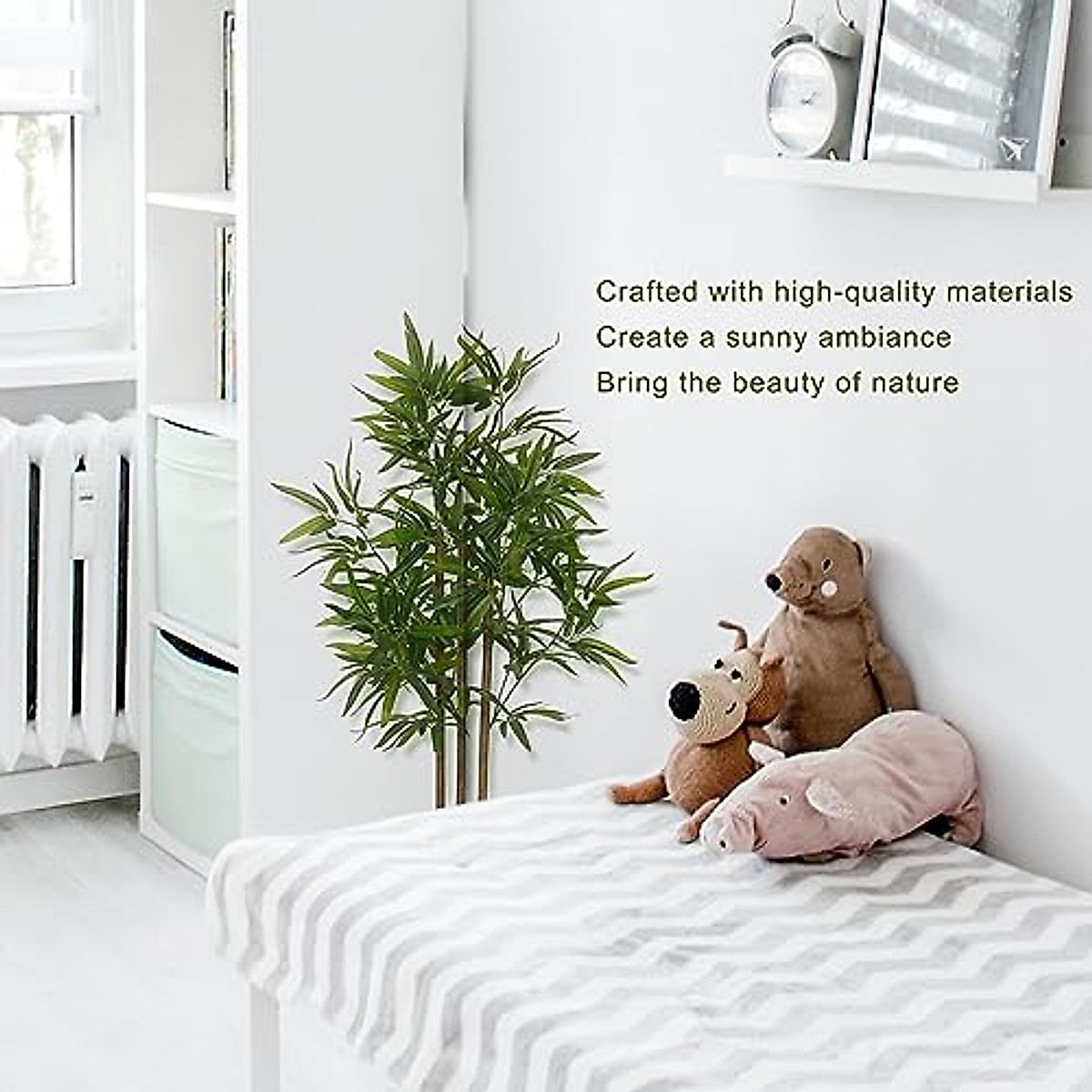 SOFTFLAME 3ft Bamboo Artificial Tree, Faux Bamboo Plant, Artificial Plant with 3 Trunks, Ideal for Home Office Indoor Decoration