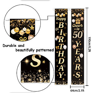 PAKBOOM Happy Birthday Cheers to 50 Years Black Gold Yard Sign Door Banner 50th Birthday Decoration Party Supplies