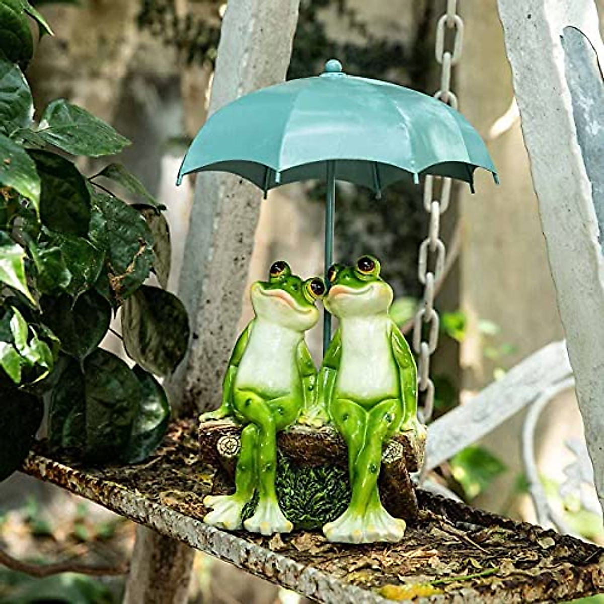 Jy.Cozy Frog Statue Garden - Resin Happy Couple Frogs on Bench Figurines, Garden Frog Decor Summer Decorations, for Patio Yard Lawn Porch, Ornament Gift