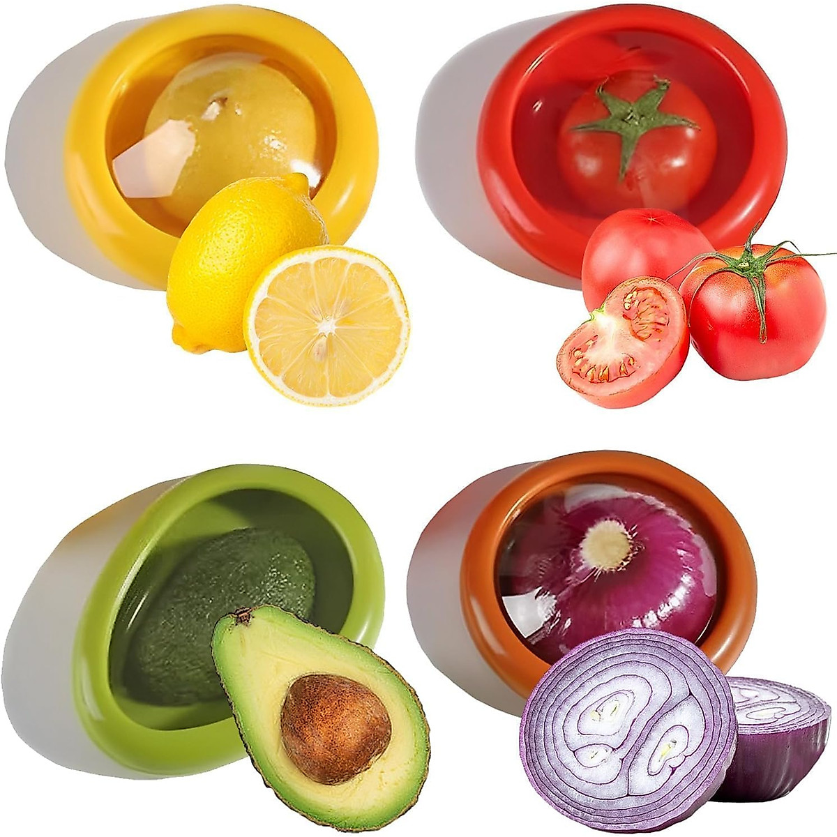Maisifa New Fruit and Vegetable Anti-Oxidation Storage Box,Fruit Storage Containers for Fridge, Silicone Food Storage Containers for Onions,Lemons, Garlic and Potatoes,Avocado Saver(4 pieces)