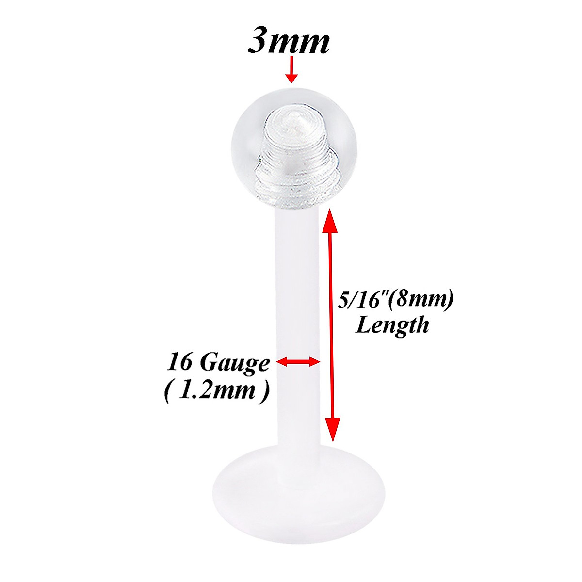 bodyjewellery 4Pcs 16g 5/16 Labret Studs Lip Conch Bioflex Push In Monroe Ring Tragus Marilyn Spider Snake Bites Clear Black AB Crystal