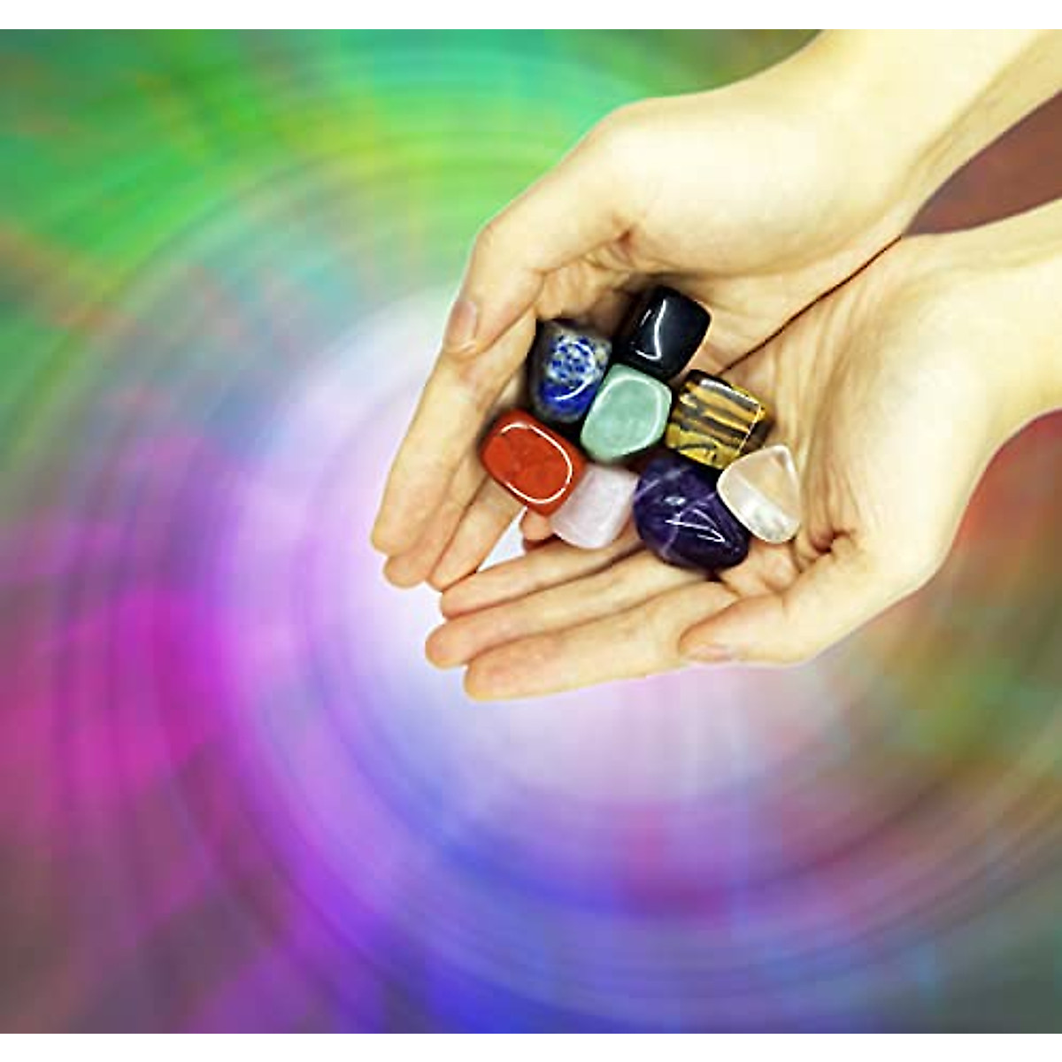 Chakra Stones Set of 7+1, Protection Crystals for Chakra Balancing, Healing Crystals and Stones for Crystal Therapy, Meditation & Reiki, Tumbled & Polished