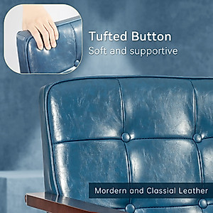 Okeysen Mid Century Modern Accent Chairs, Retro Wood and Leather Armchairs Side Chair, Lounge Reading Comfy Arm Chair for Living Room, Bedroom, Office (Blue)