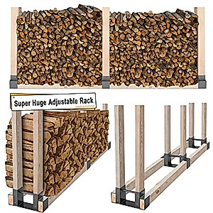 MOFEEZ Outdoor Firewood Log Storage Rack 2x4 Bracket Kit, Fireplace Wood Storage Holder, Adjustable to Any Length - Grey, Three Bases