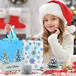 SPERPAND 24 Pack Small Christmas Gift Bags with Tissue Paper, 8.7"x6.3"x3.1", Blue and White Xmas Gift Bags Bulk with Handles for Christmas, Birthday Parties, Gift Wrapping