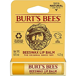 Burt's Bees 100% Natural Origin Moisturizing Lip Balm, Original Beeswax with Vitamin E & Peppermint Oil 0.15 Ounce Tube
