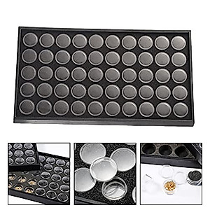 KALLORY Diamonds for Nails Clear Plastic Round Storage Box 50 Grids Craft Gem Beads Display Storage Case Jewelry Organizer Container for Nail Glitter Rhinestone Crystal Accessories Black