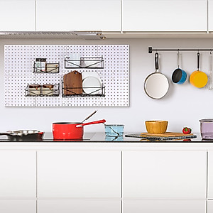 Nuanchu 8 Set Pegboard Wall Mount Display Organizer Kit - Plastic Pegboard Panels for Garage Kitchen Living Room Office No Drilling to Wall, No Drilling Required, 10 x 10 Inch(White)