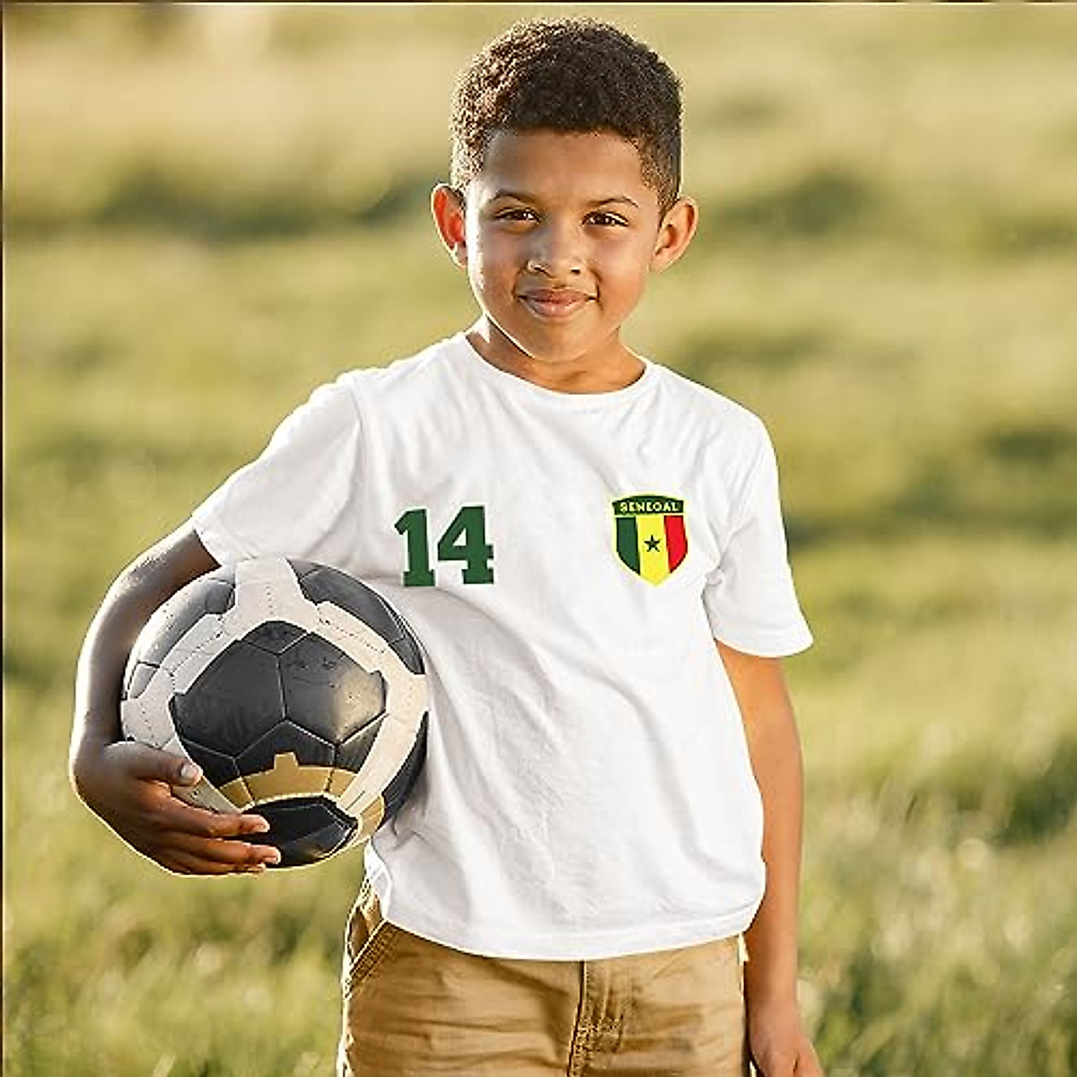 lepni.me Kids Senegal Soccer Shirt Your Name and Number | Senegalese Flag Personalized Jersey Custom Top | World Cup 2022 (5-6 Years White Multi Color)