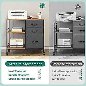 YITAHOME 3 Drawer Lateral File Cabinet, Mobile Printer Stand with Open Storage Shelf, Fabric Filing Cabinet for Home Office, Rolling File Cabinet Fits A4/Letter Size, Dark Grey