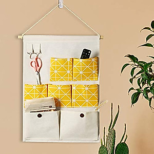 CARLBAN Hanging Organizer Storage 7 Pockets Fabric Wall Door Storage Bag(2 Packs, Yellow+Green)