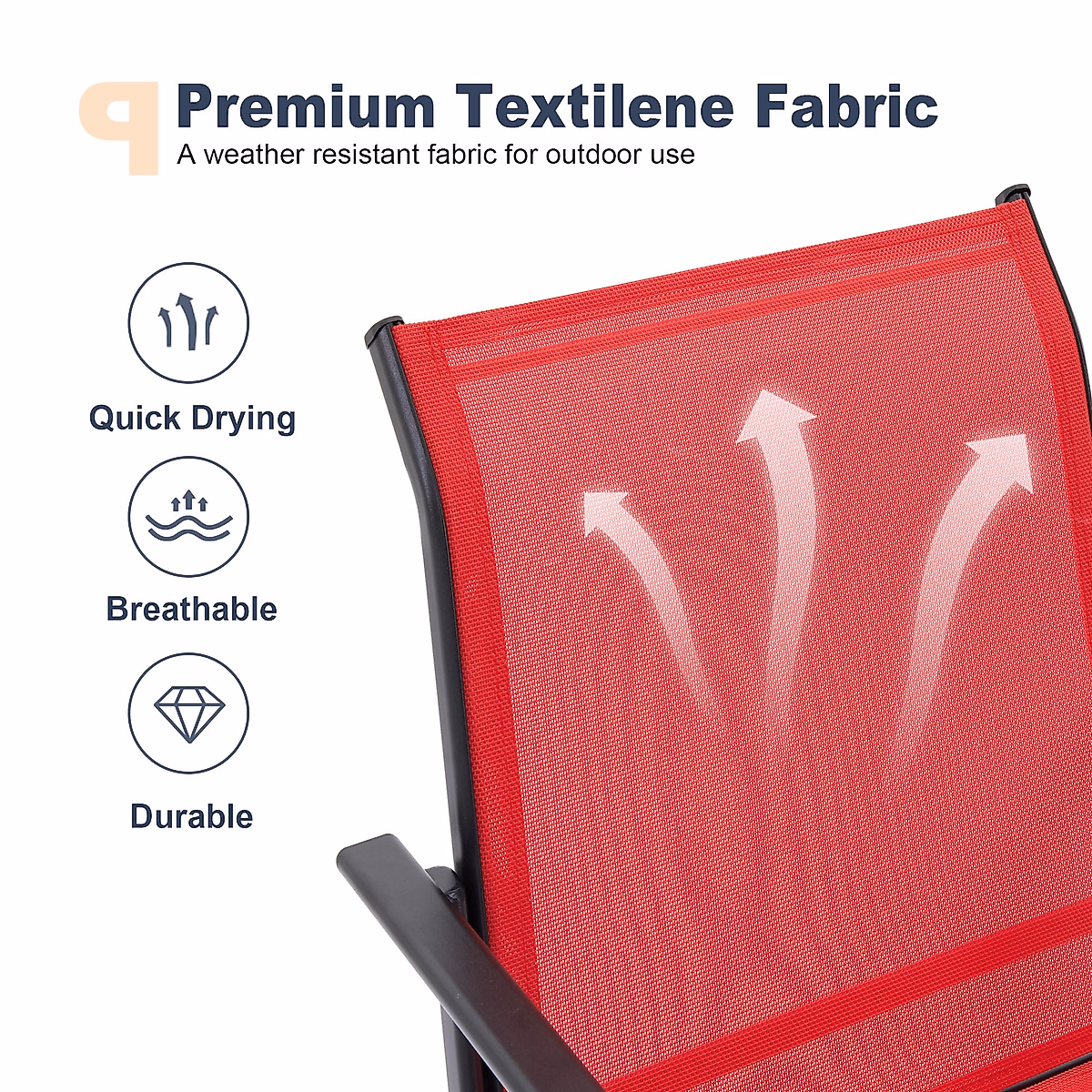 VICLLAX Patio Dining Chairs Set of 2, Stackable Outdoor Chairs Set with Armrests for Poolside, Backyard, Garden, Deck, Porch, Red