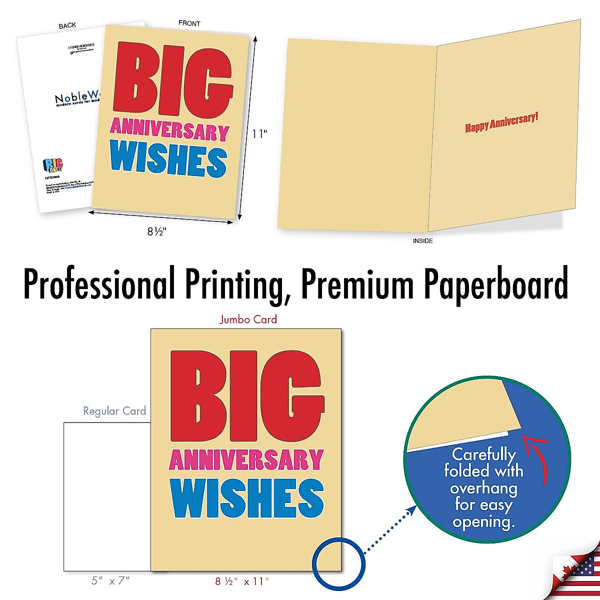 NobleWorks, Big Anniversary Wishes - Happy Anniversary Card with Envelope (8.5 x 11 Inch) - Jumbo Appreciation Notecard for Spouse, Parents J2722ANG