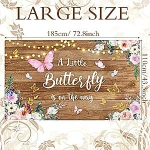 Butterfly Backdrop A Little Butterfly is On The Way Baby Shower Banner Butterfly Rustic Wood Purple and Pink Floral Photography Background for Girls Birthday Baby Shower Party Decoration Supplies