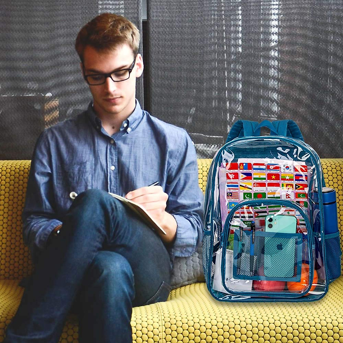 Clear Backpack 12x12x6 Stadium Approved, Transparent Mini Bookbag, Small Heavy Duty See Through Small Bag - Blue