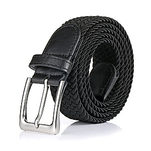BSLLNEK Elastic Braided Belt, 1 3/8", Woven Stretch Belt for Golf Casual Jeans Shorts Pants (Black, Medium (33-36" Waist))
