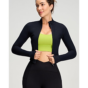 colorskin Women's Lightweight Zip Up Workout Jackets Yoga Cropped Running Gym Track Athletic Jacket with Thumb Holes(Black,Small)
