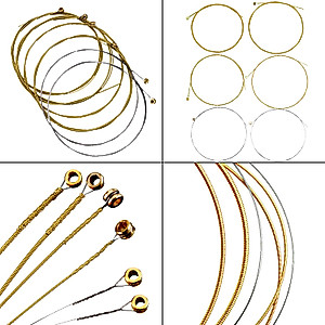 Bememo 3 Sets of 6 Guitar Strings Replacement Steel String for Acoustic Guitar Spare Strings for Beginner Guitarists (1 Brass Set, 1 Copper Set and 1 Multicolor Set)