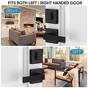 TICONN Door Handle Heavy Duty, Reversible Square Door Lever for Bedroom, Bathroom and Rooms (Black, Deadbolt with Keyed Entry - Not keyed Alike)