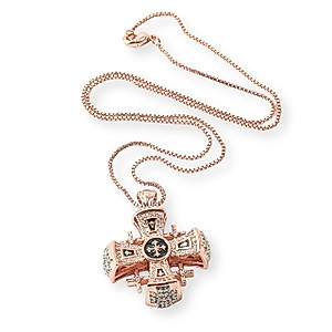 Nazareth Store Crusaders Jerusalem Cross Pendant Necklace Gold Plating 18k Enamel Crystallized Stones 1.3" (Black)