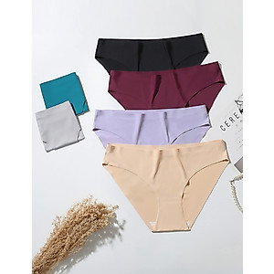 Caterlove Women's Seamless Underwear No Show Stretch Bikini Panties Silky Invisible Hipster 6 Pack (C, Large)