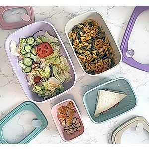 DONDON Food Containers Plastic Silicone With Lids Airtight for Lunch Box Rectangle Food Storage Container Set of 4 For fridge Freezer Colored