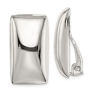 925 Sterling Silver Non Pierced Clip On Rectangle Stud Earrings