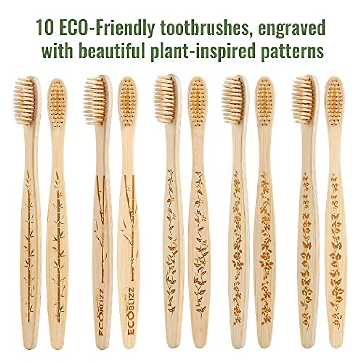 Premiumswede Bamboo Toothbrushes - Biodegradable Eco Friendly Soft Toothbrushes for Adults, Kids - Natural Wooden Toothbrushes with Soft Bristles - 10 Pcs Family Toothbrush Pack