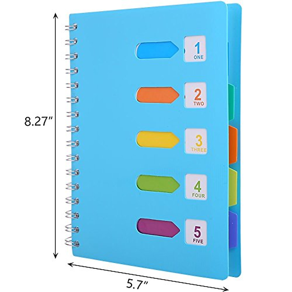 5 Subject Notebook, A5 Notebooks and Journals Spiral Bund, Wide Ruled, Lab Professional Notepad, Colored Dividers With Tabs, 5.7”×8.27”, 240 pages, Hardcover Memo Planner for School Kids Girls Women