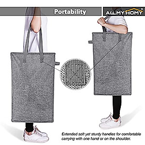 AllMyHomy Slim Laundry Hamper 45L, Tall Narrow Laundry Basket, Small Laundry Bin, Clothes Hampers Rectangle, Thin Laundry Storage Bin Skinny, Collapsible Laundry Bag, Clothes Baskets Organizer (Grey)