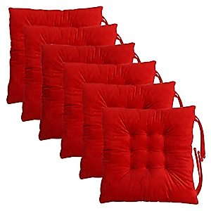 Civkor Chair Pads Chair Cushions Red with Long Ties for Dining Chairs, Kitchen Chairs, 16x16 Inches, Set of 6 Polyester Seat Cushions