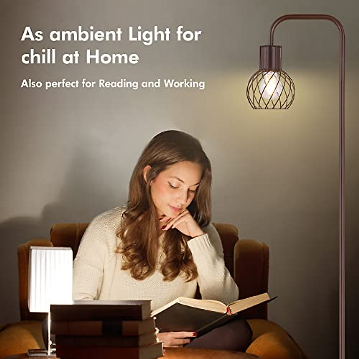 AUQUEE Floor Lamp, Industrial Floor Lamp, Modern Standing Lamp with 6W LED Bulb, Foot Switch, Metal Floor Lamp for Living Room, Bedroom, Office, Vintage，Rustic Minimalist Farmhouse Stand Up Lamp Brown