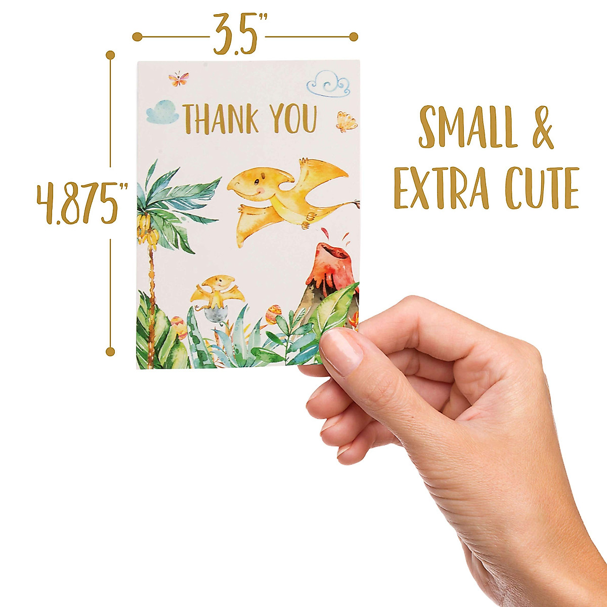VNS Creations Dinosaur Thank You Cards – 30 Cute Dinosaur Cards with Envelopes & Stickers for Kids Birthday, Toddler Thank You Notes, and Baby Shower Thank You Cards