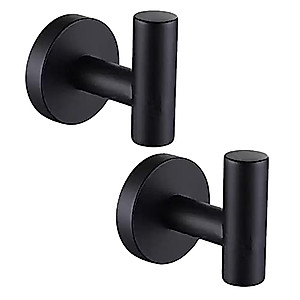 2 Pack Bathroom Wall Towel Hooks, Veriya Heavy Duty Robe Coat Clothes Hook Holder for Bathroom Kitchen Garage Hotel Wall Mounted SUS304 Stainless Steel (Black)