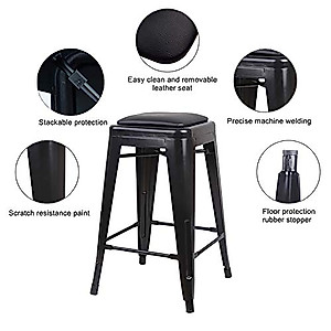 GIA 24-Inch Backless Counter Stool, Qty of 1, Matte Black with Black Vegan Leather Seat