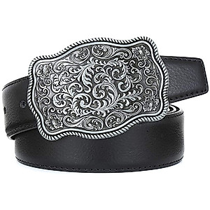 QQA Native Silver Floral Belt Buckle Birthday Party Holiday Gifts Cowboy Belt Buckles for Men Women