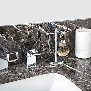 Linkidea Razor and Brush Stand Holder, Deluxe Men's Stainless Steel Shaving Brush Hanger Base, Shaver Kit Organizer for Bathroom Shower (Silver)