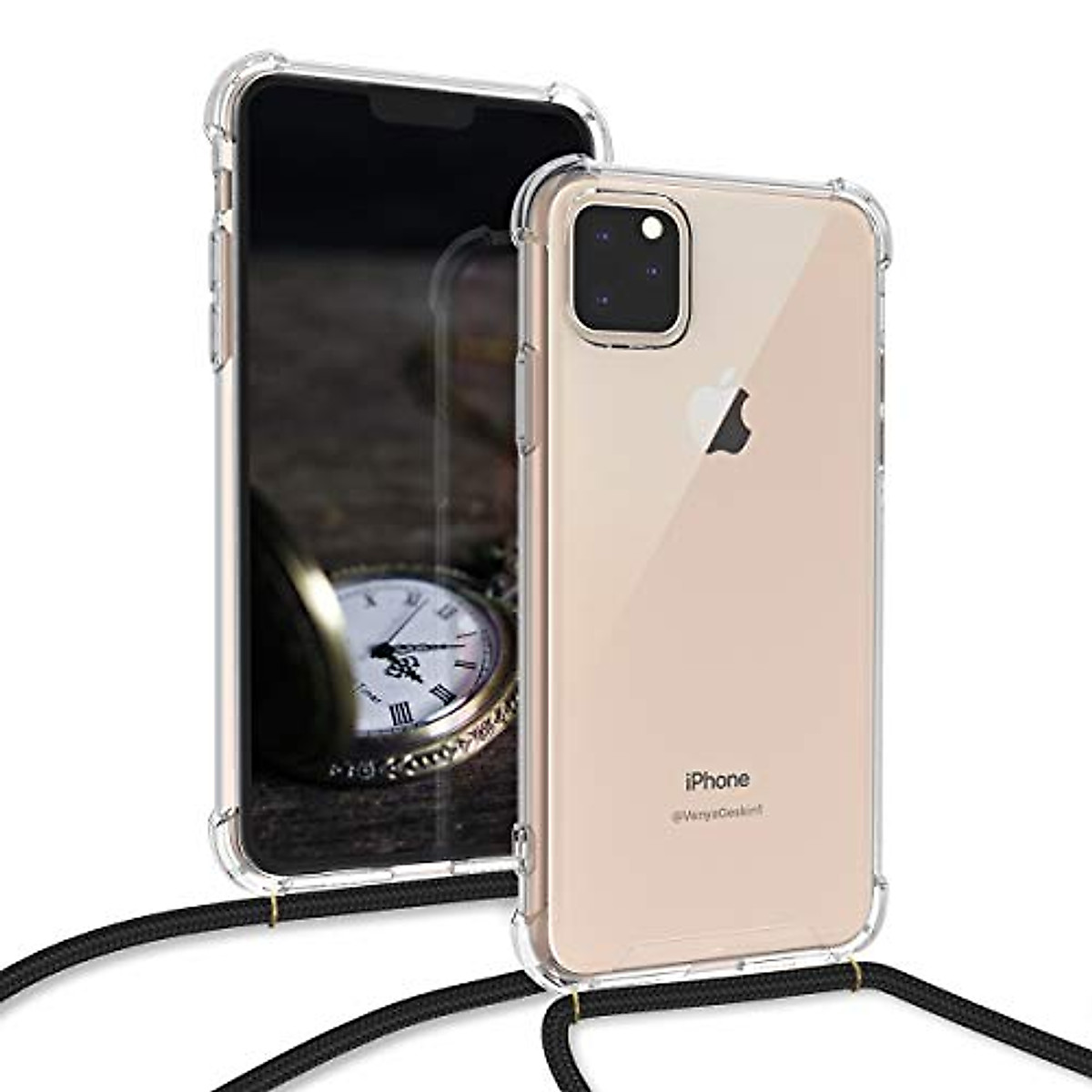 kwmobile Crossbody Case Compatible with Apple iPhone 11 Pro Max Case - Clear TPU Phone Cover w/Lanyard Cord Strap - Transparent/Black