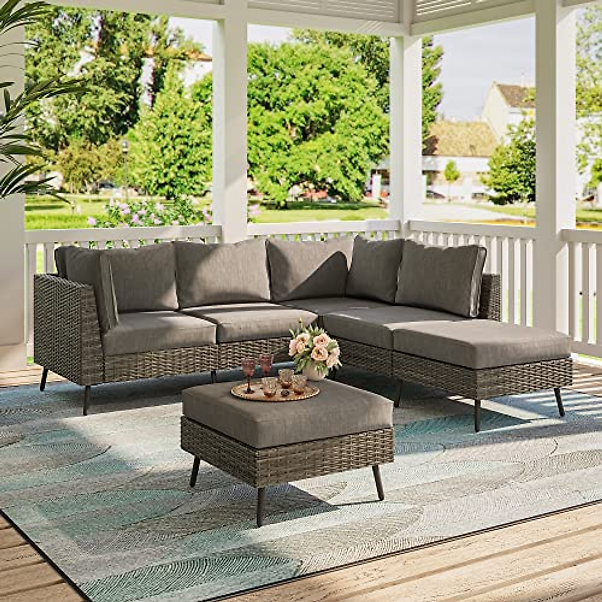 LAUSAINT HOME Outdoor Patio Furniture, 6 Piece Outdoor Sectional Sofa PE Rattan Wicker Patio Conversation Sets,All Weather Patio Furniture Set with Thick Cushions for Garden, Poolside, Backyard (Grey)